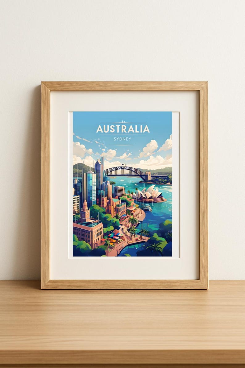 Sydney Australia Travel Poster Modern Cityscape Wall Art Opera House ...