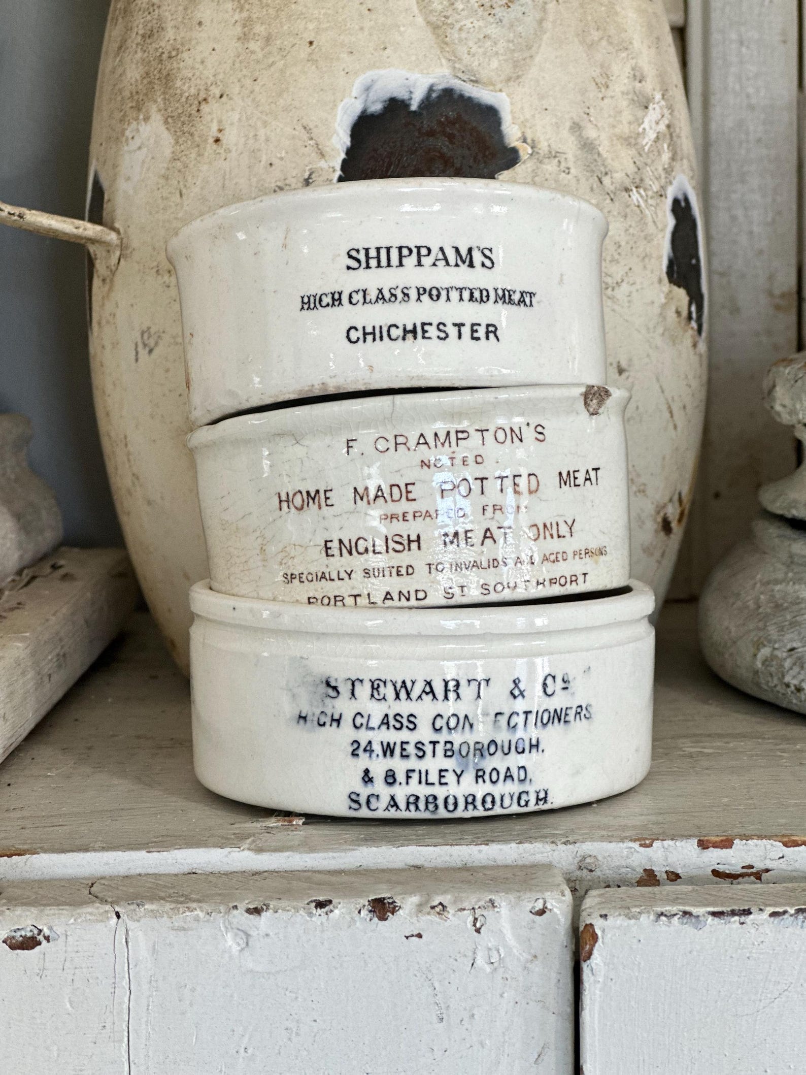 Antique English Advertising Meats Pots, Set of Three Shipman, F ...