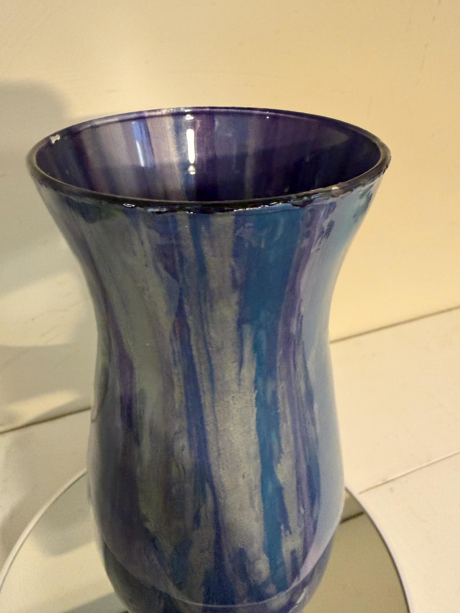 8.5" Blue, Silver and Purple Artistically Decorated Vase With Epoxy ...