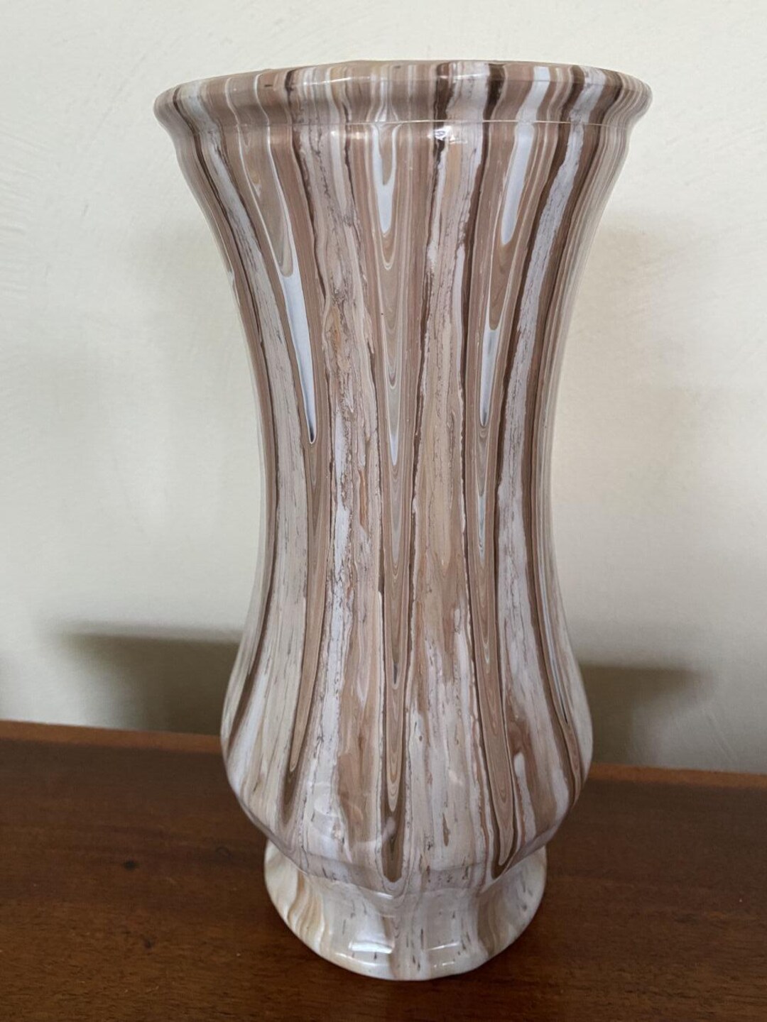 10" Tan, Camel and Cream Artistically Decorated Vase With Epoxy Resin ...