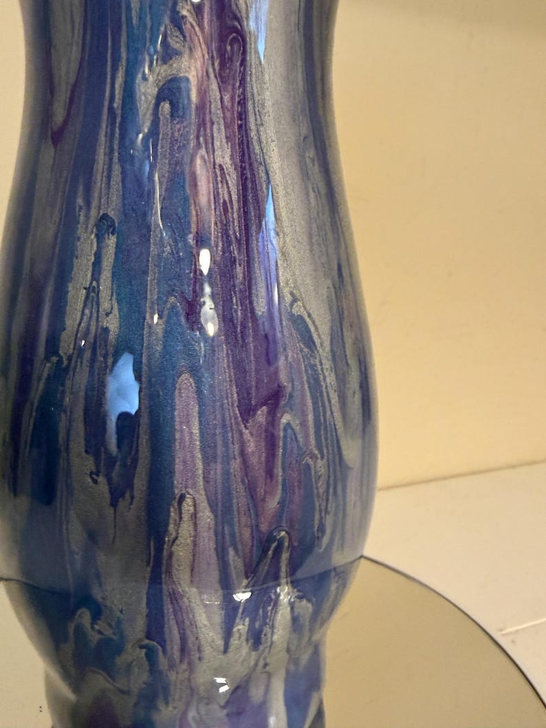 8.5" Blue, Silver and Purple Artistically Decorated Vase With Epoxy ...