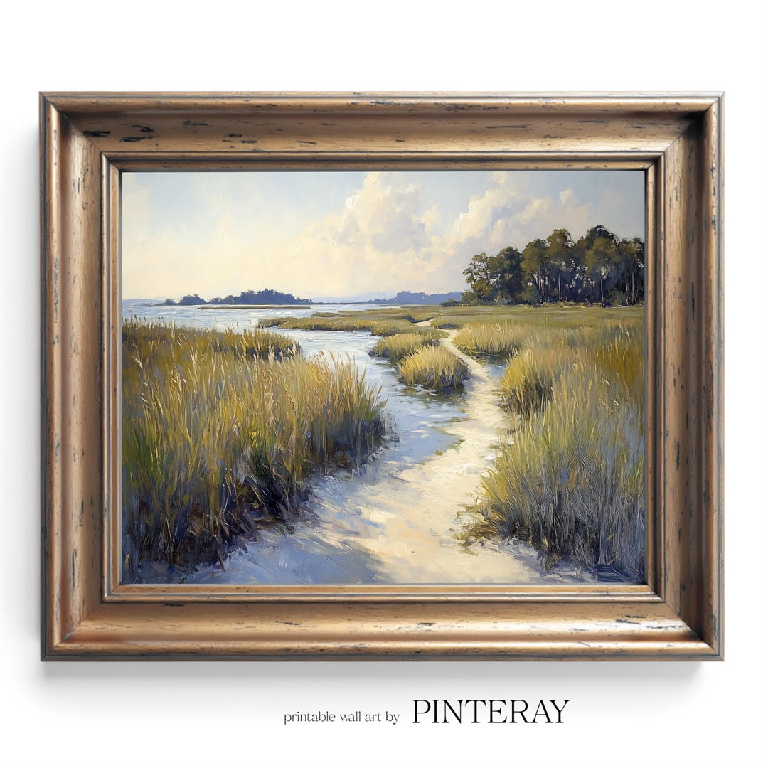 Serene Coastal Marsh Wall Art | Calm Waterside Landscape Print ...