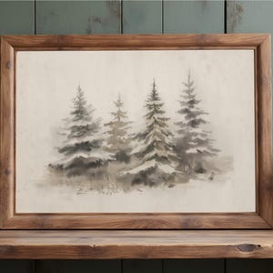 Printable Winter Pine Trees Wall Art, Snowy Forest Landscape, Rustic ...