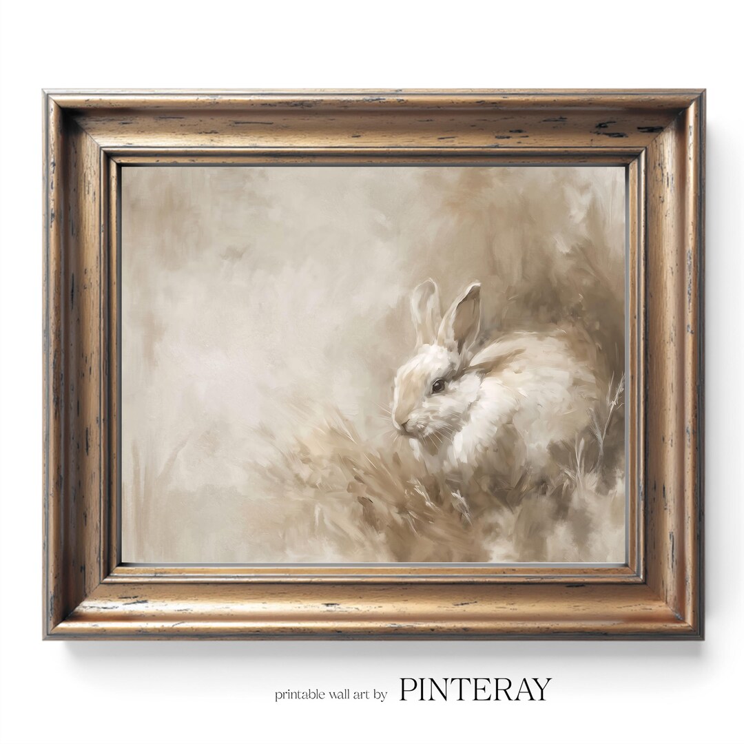 White Rabbit Wall Art Print | Soft Minimal Animal Painting | Calm ...