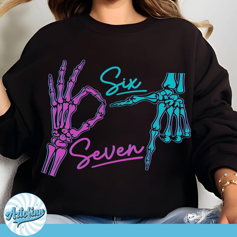 Six Seven 6 7 Meme Funny Skeleton Hands Png, Funny Halloween Bones ...