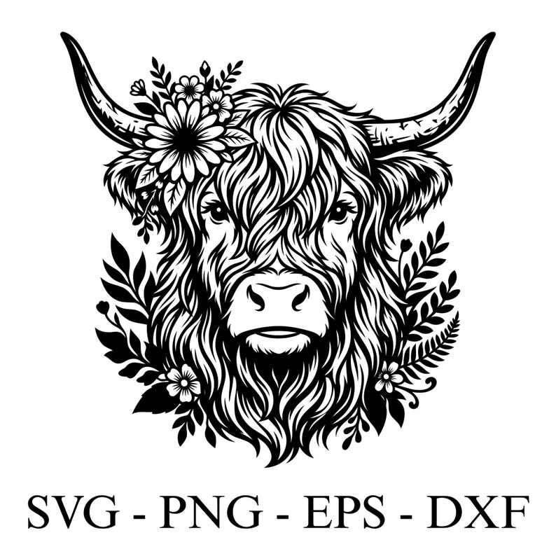 Highland Cow Svg, Floral Highland Cow Face With Wildflower Svg, Rustic ...