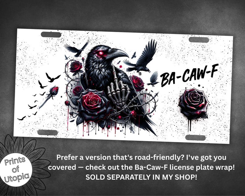 Raven Crow Roses F-CAW-F Saying PNG Tumbler Wrap 20oz, Goth Skeleton ...