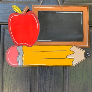 Personalized Teacher Door Hanger Back to School Gift Chalkboard Pencil ...