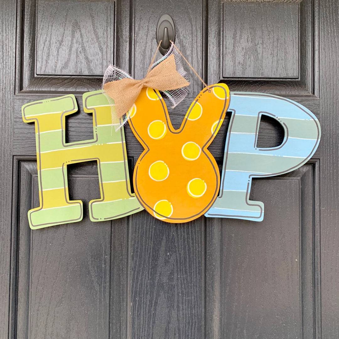 Handpainted Easter Bunny 'HOP' Wood Door Hanger - Etsy