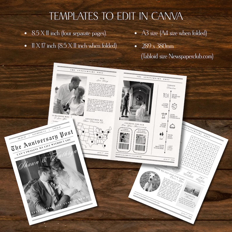Anniversary Newspaper Template: Customizable Wedding Keepsake (digital ...