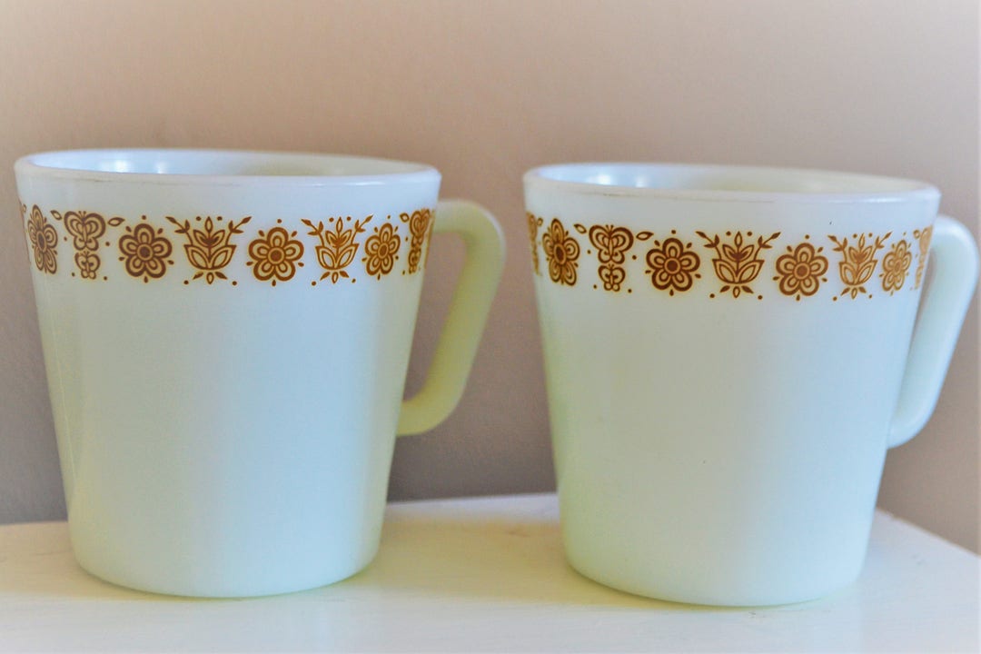 Vintage Set Pyrex Mugs Gold Butterfly 1970s - Etsy