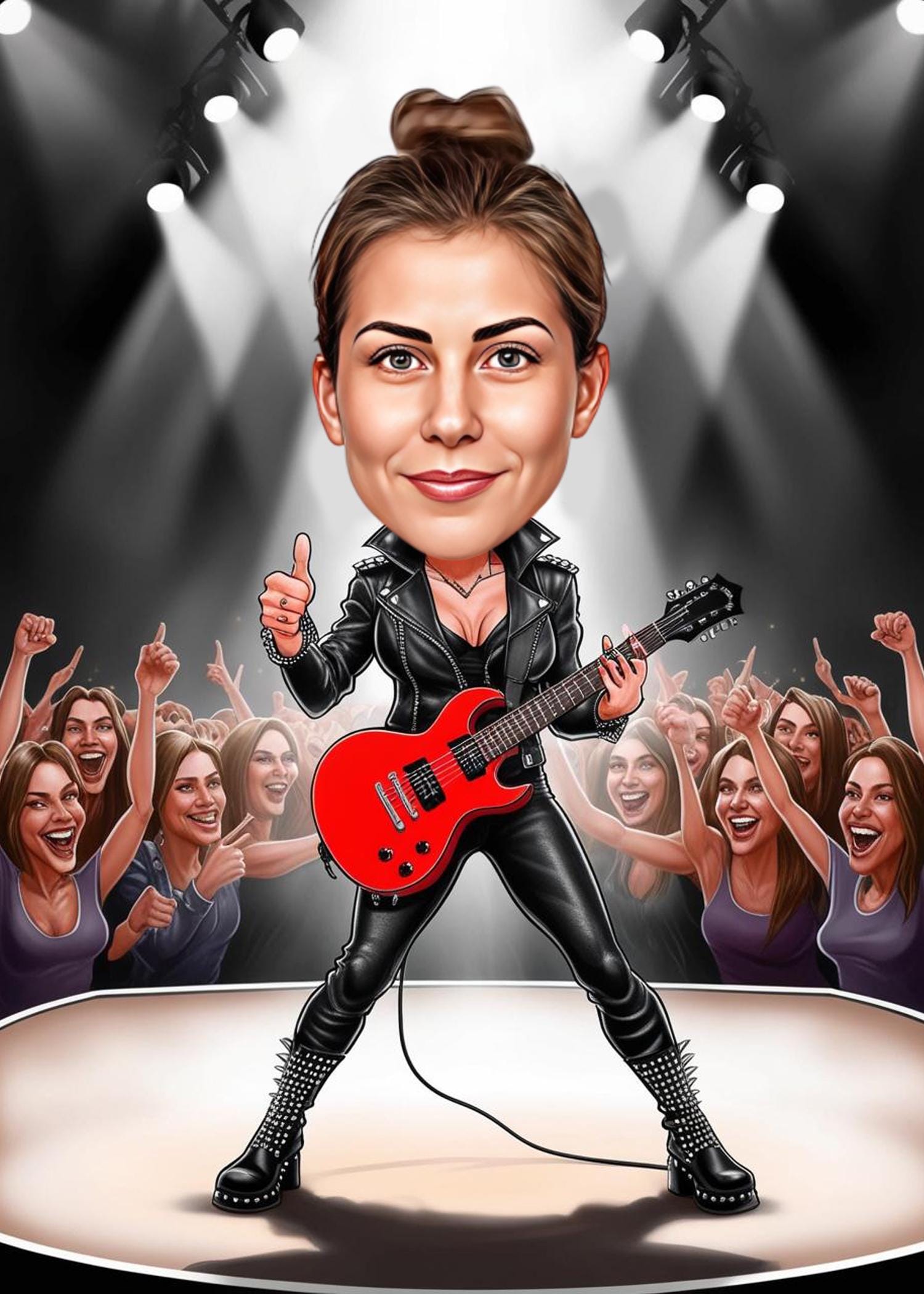 Personalized Rock Star Girl Caricature – Custom Drawing of Female ...