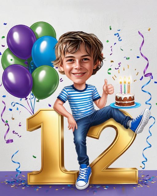 12th Birthday Boy Caricature – Custom Cartoon Portrait Gift for Tween ...
