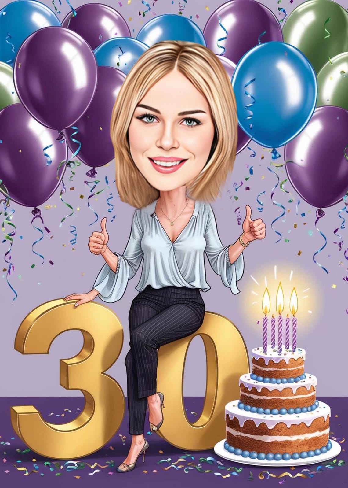 30th Birthday Girl Caricature – Custom Cartoon Portrait With Fun ...