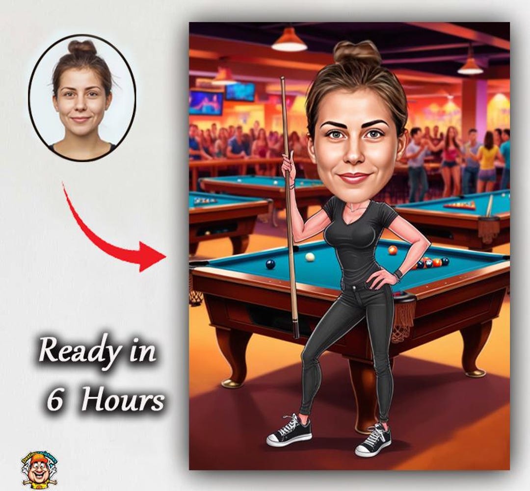 Custom Snooker Caricature for Her – Personalized Digital Drawing of ...