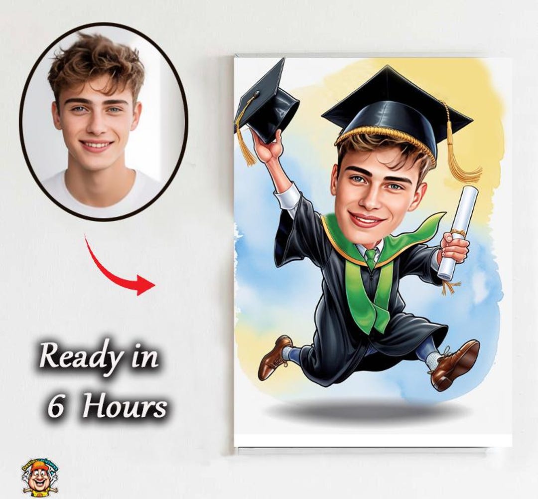 Graduation Gift Caricature – Personalized Male Graduate Cartoon With ...