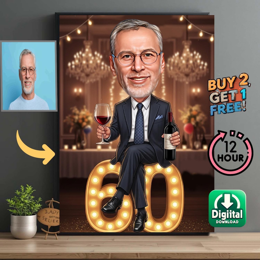 Personalized 60th Birthday Caricature | Custom Cartoon Character From ...