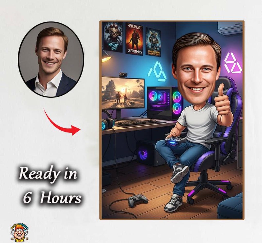 Custom Gamer Caricature | Personalized Gaming Cartoon Portrait | PC ...