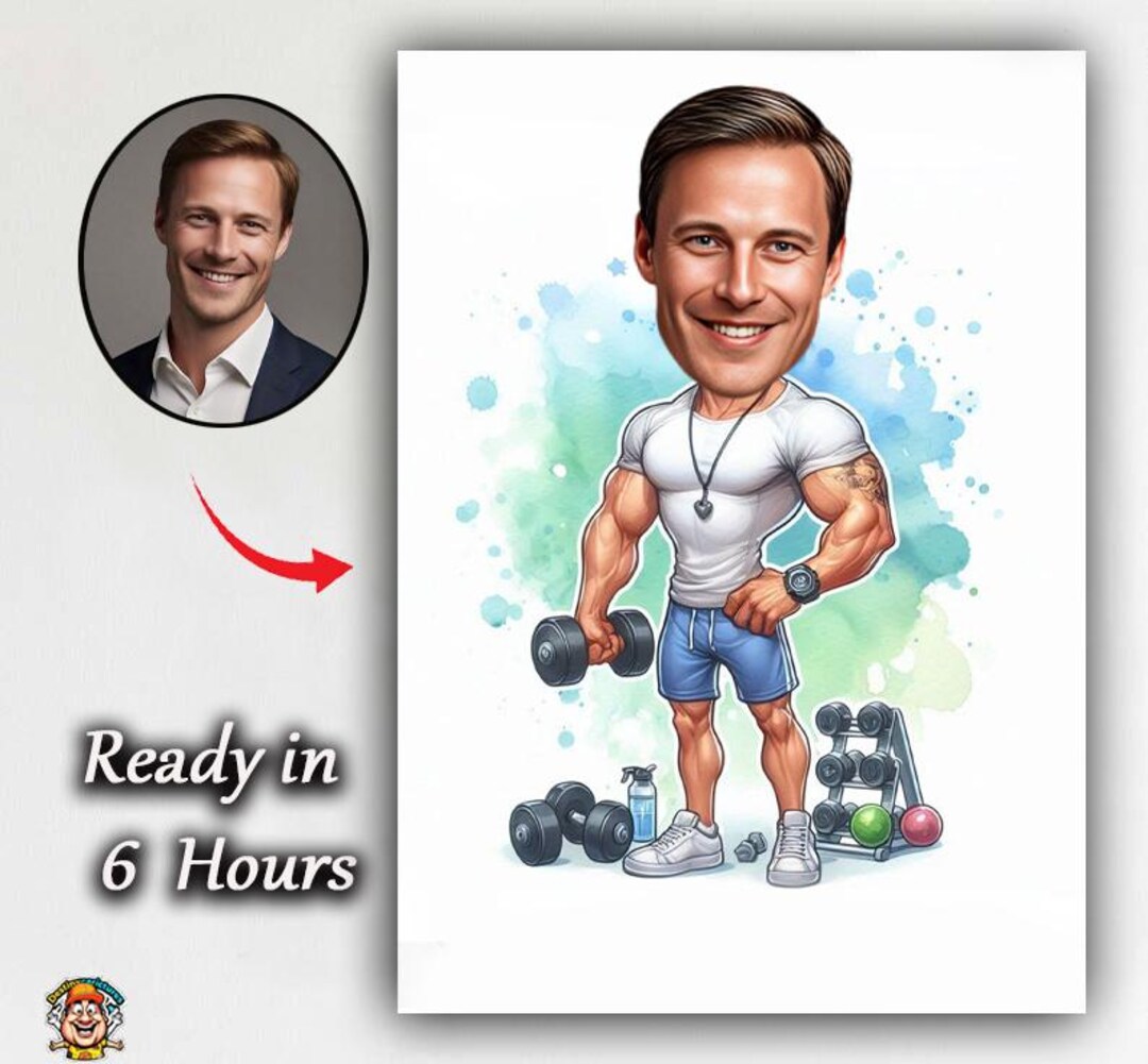 Custom Gym Fitness Cartoon Portrait, Gym Caricature Drawing From Photo ...