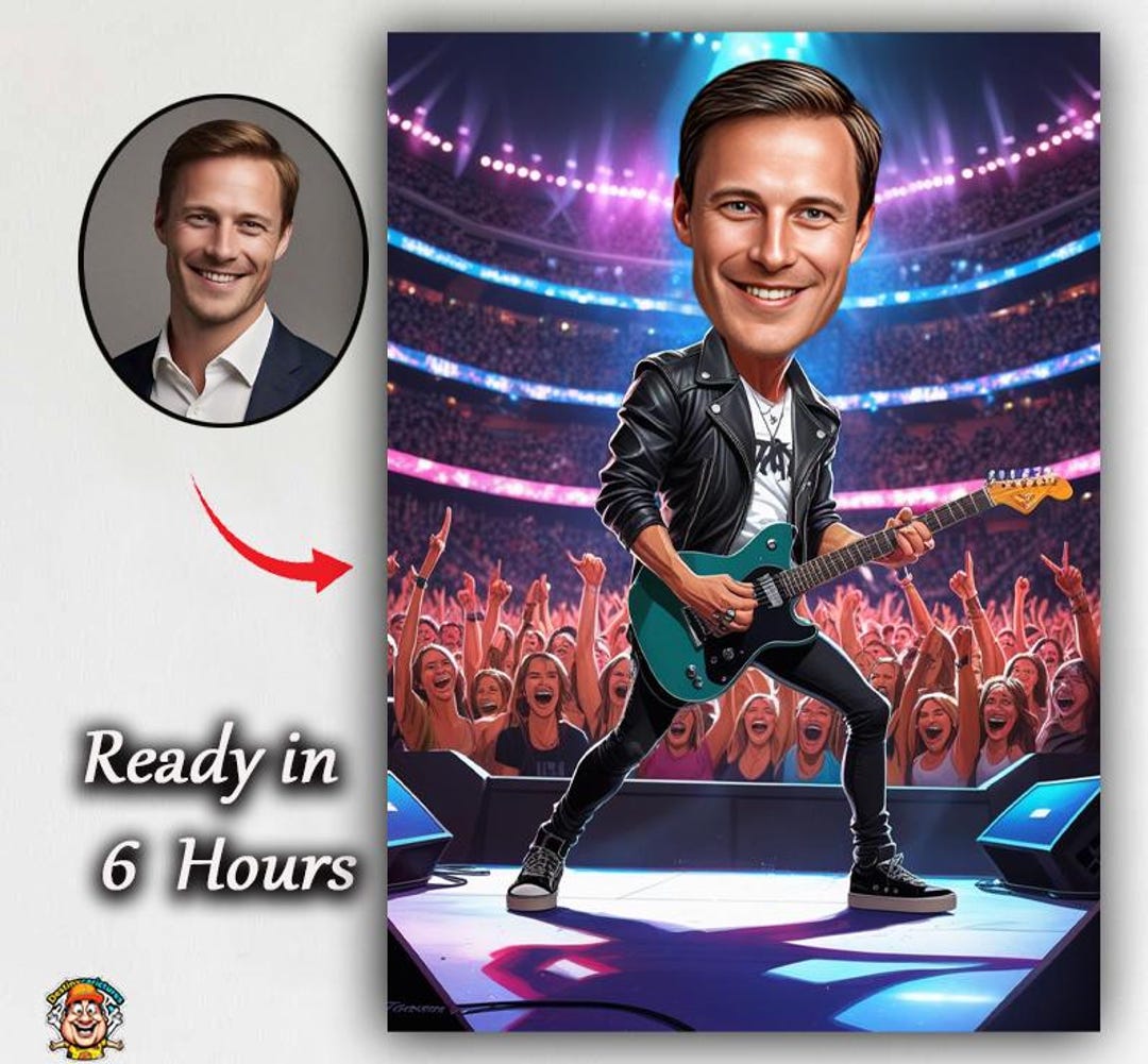 Custom Rockstar Caricature – Personalized Portrait on Concert Stage ...