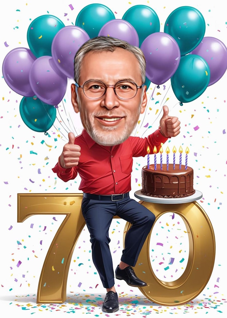 70th Birthday Digital Caricature for Man – Custom Funny Gift Idea ...