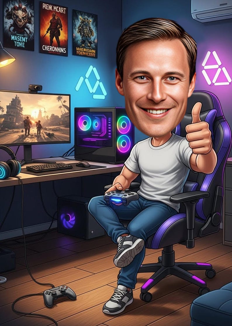 Custom Gamer Caricature | Personalized Gaming Cartoon Portrait | PC ...