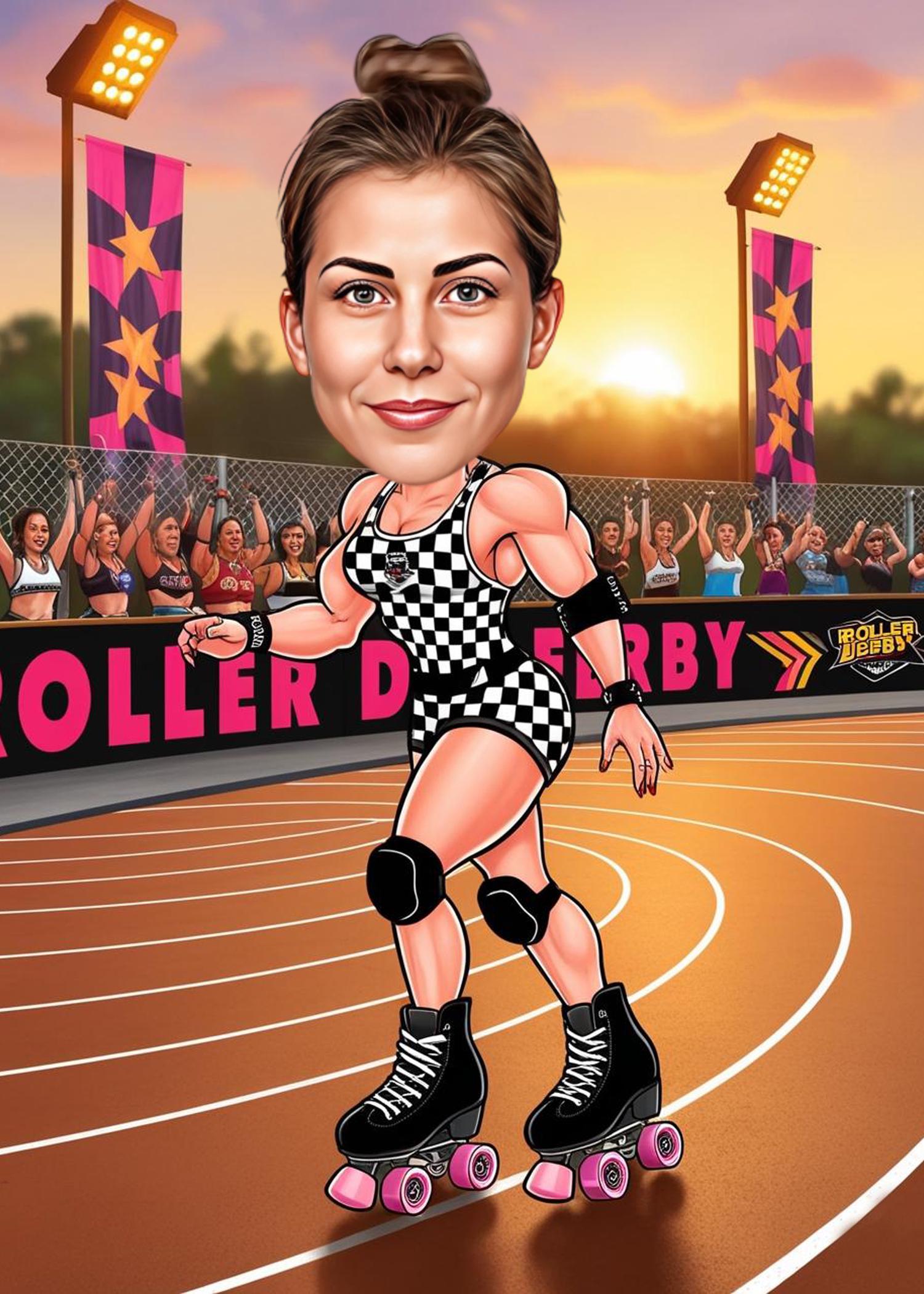 Road Roller Girl Caricature – Custom Cartoon Portrait in Construction ...