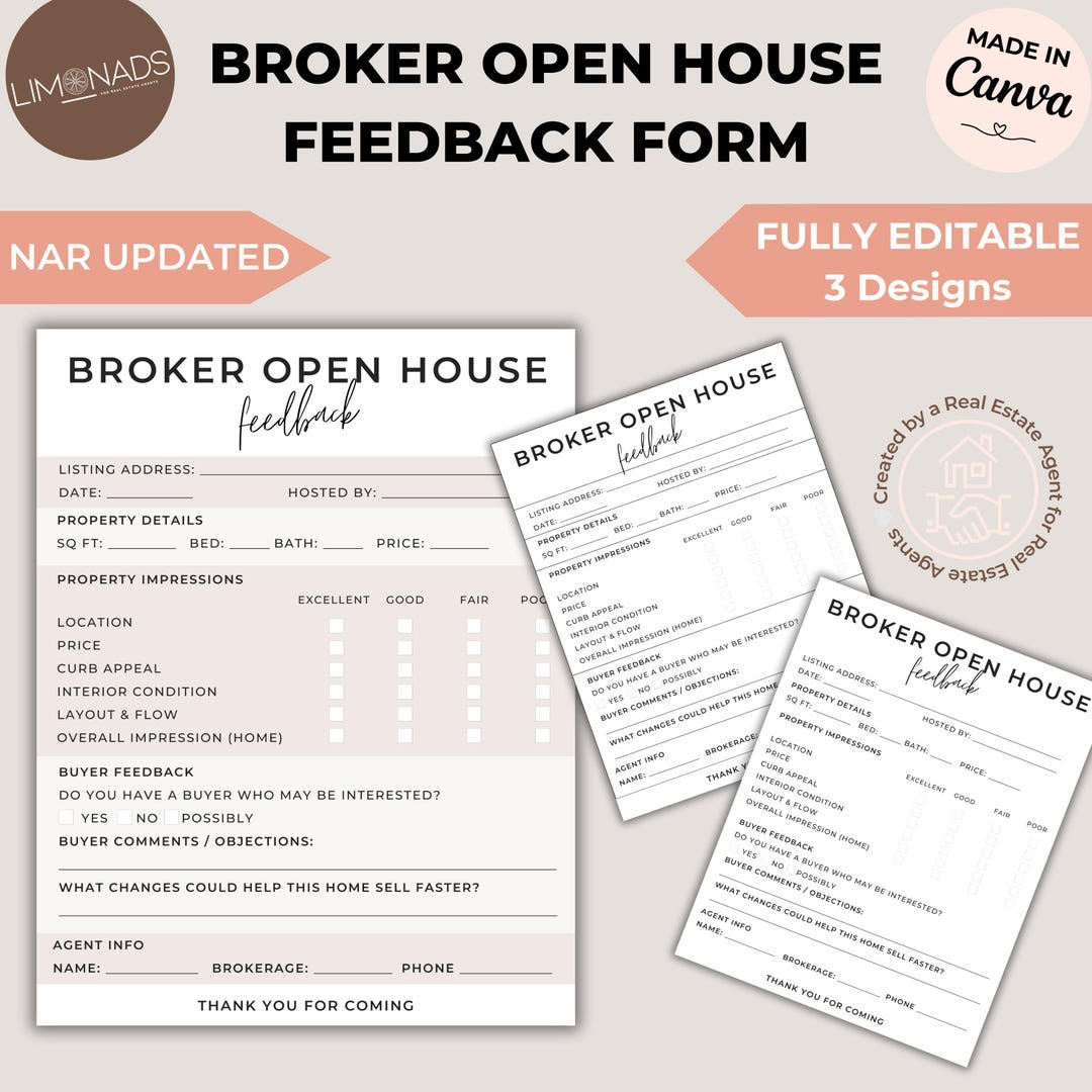 Broker Open House Feedback Form/brokers Feedback Questionnaire Canva ...