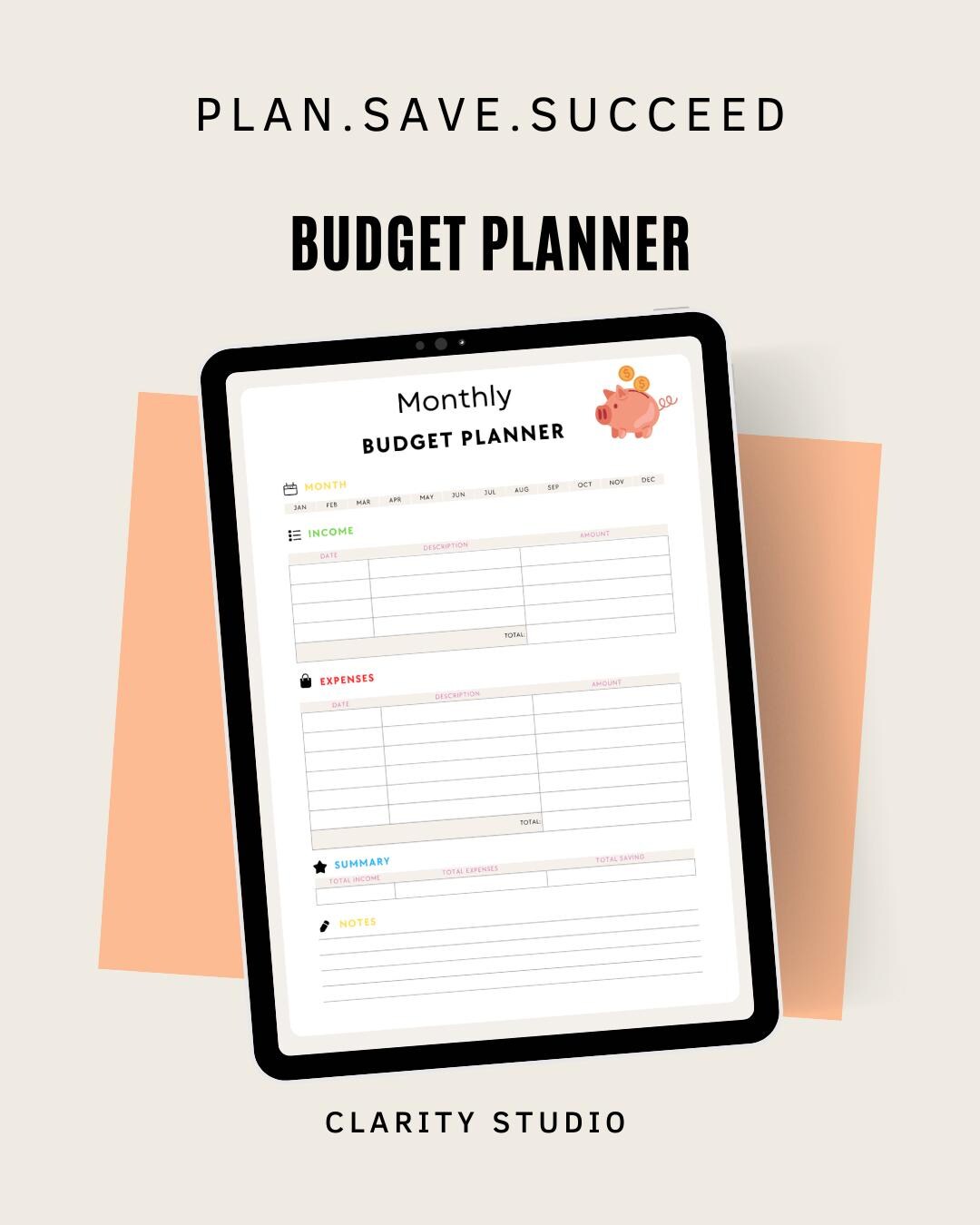 Monthly Budget Planner Printable Simple Income & Expense Tracker ...