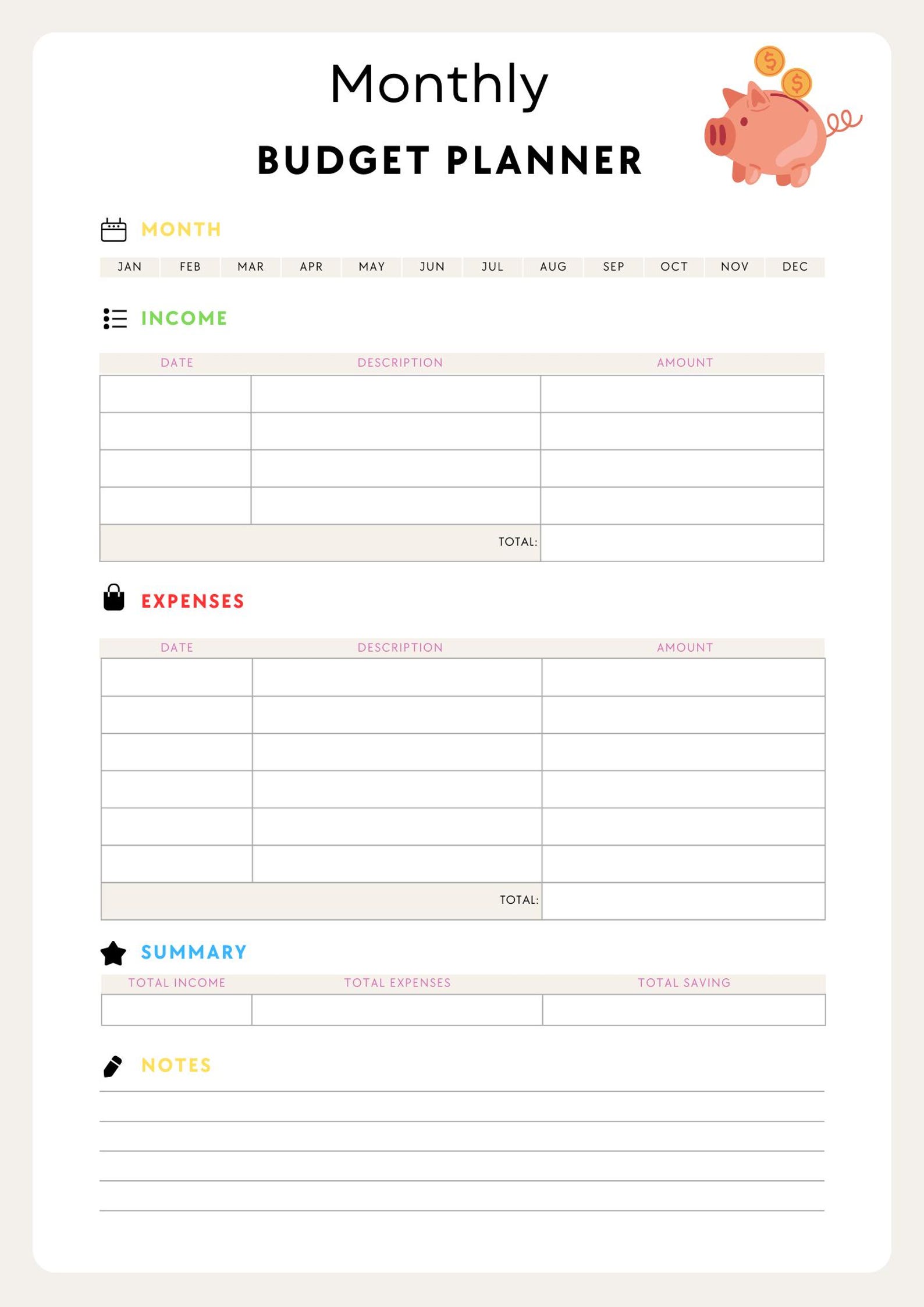 Monthly Budget Planner Printable Simple Income & Expense Tracker ...