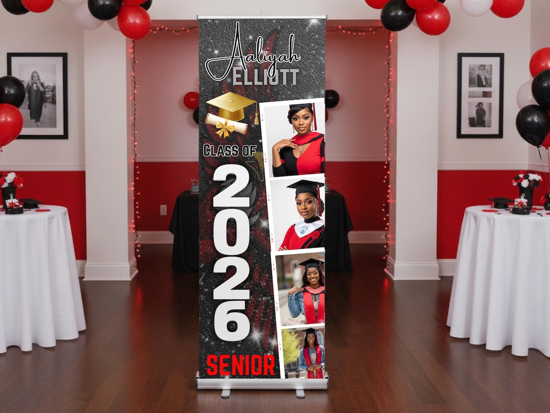 Editable Graduation Banner 2026, Printable Senior Photo Backdrop, Black ...