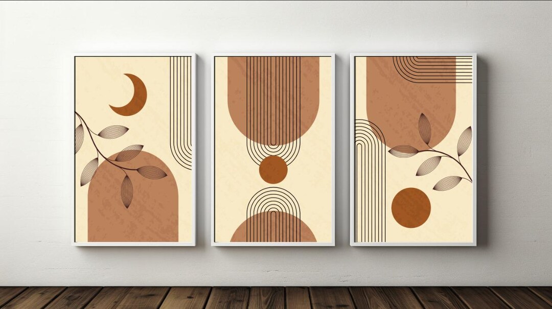 Boho Earthy Wall Art – Set of 3 Abstract Prints – A3 & Tabloid Size ...