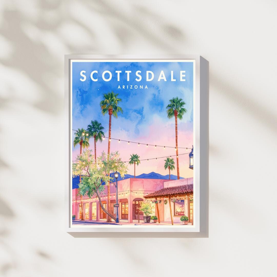Old Town Scottsdale Print | Arizona Wall Art | Watercolor Desert Town ...