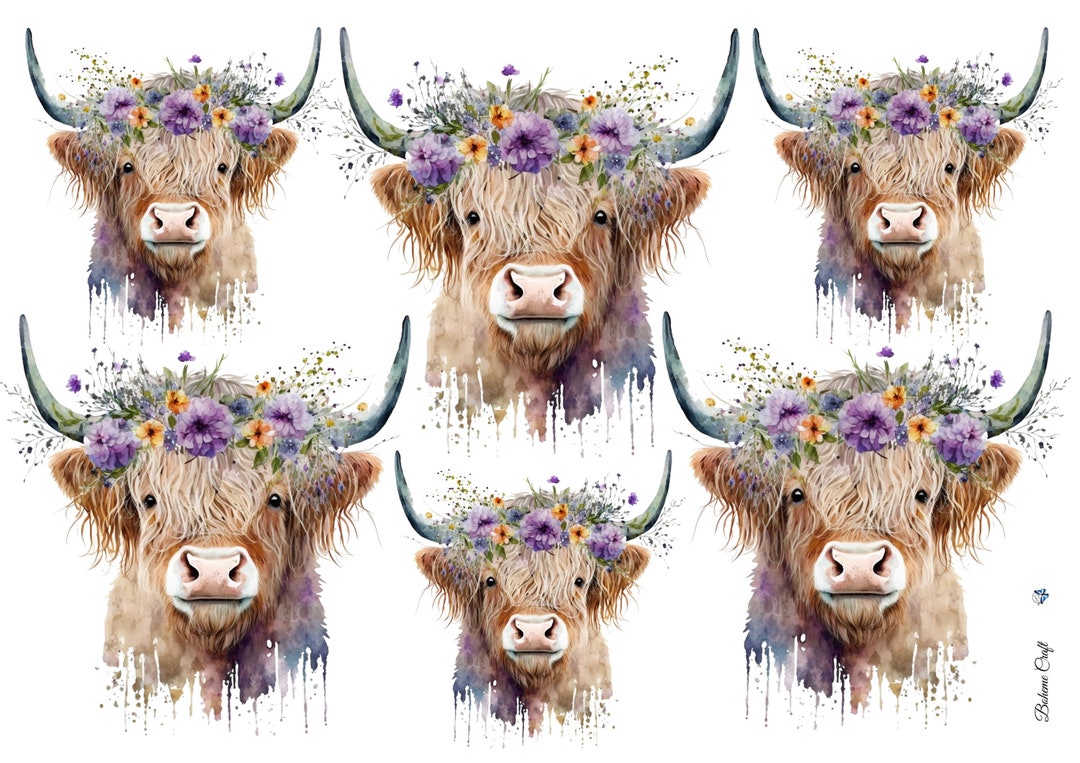 Rice Paper for Decoupage, Highland Cows Collage Sheet, Decorative ...