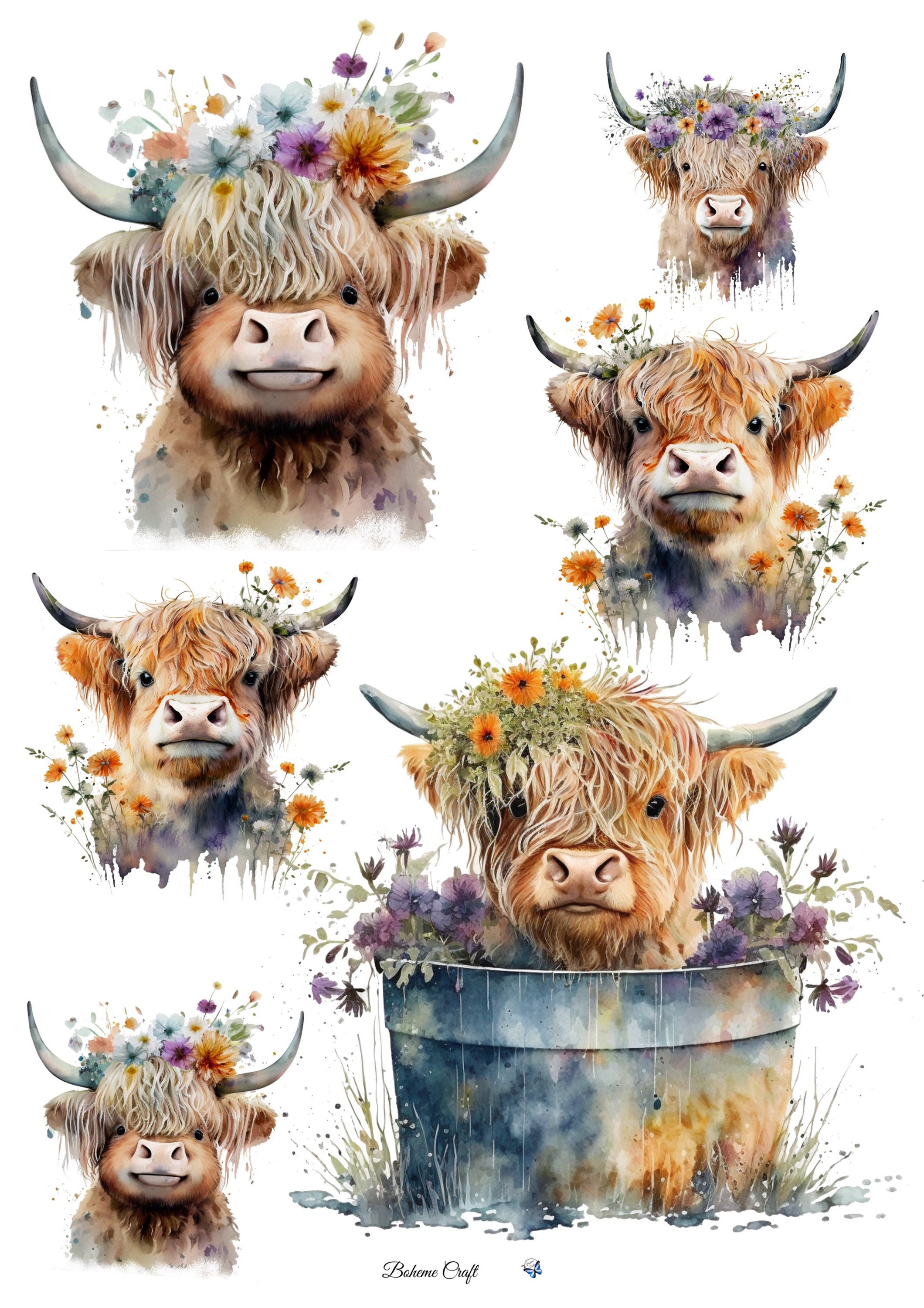 Rice Paper for Decoupage Highland Cows Collage Sheet - Etsy Australia