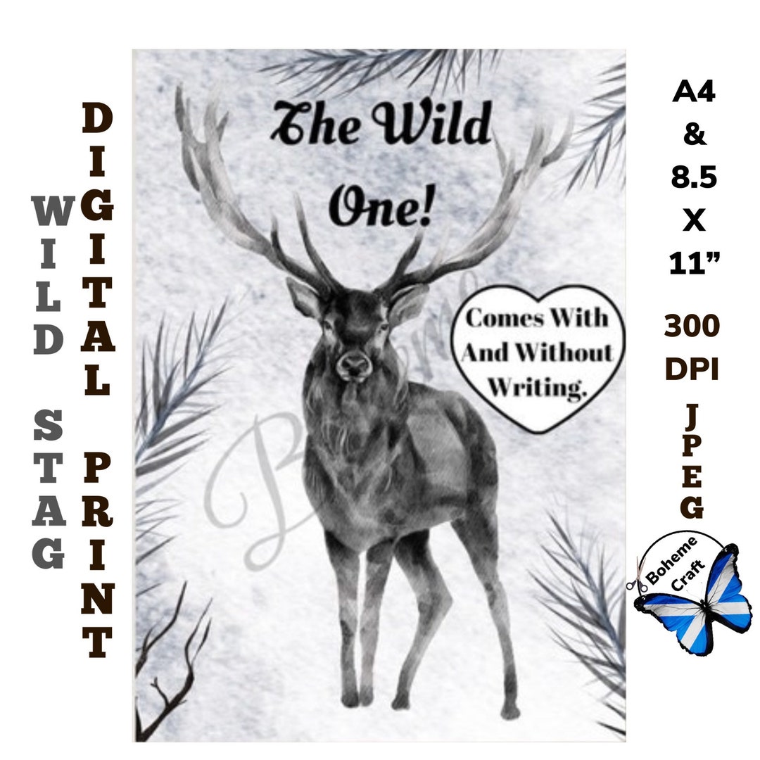 Printable Wild Stag Illustration, Instant Download Stag, Wild Stag Wall ...