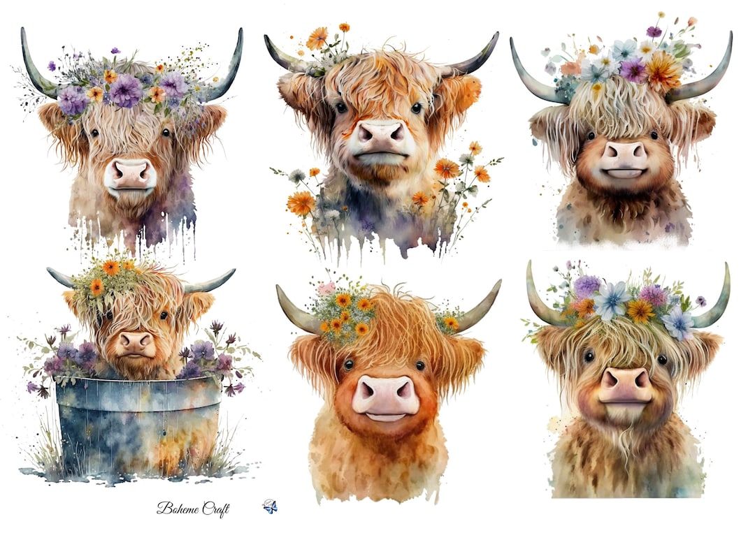 Highland Cows Rice Paper for Decoupage: A4 Collage Sheet - Etsy