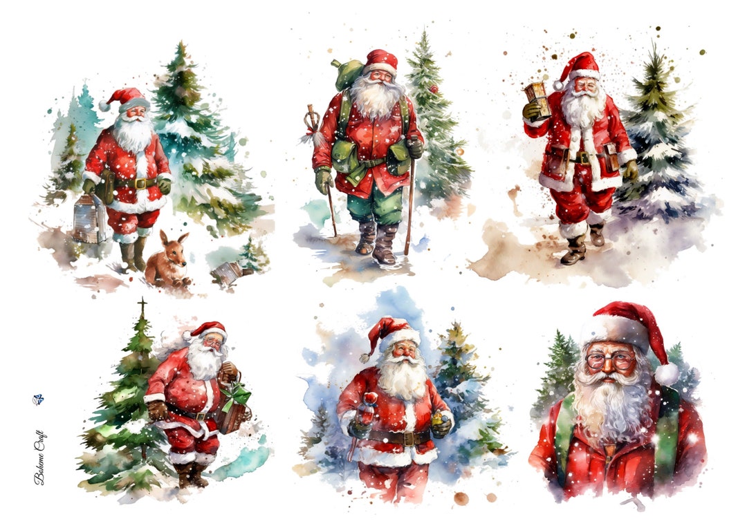 Santa Rice Paper for Decoupage, Christmas Santa in Snow, Mulberry ...