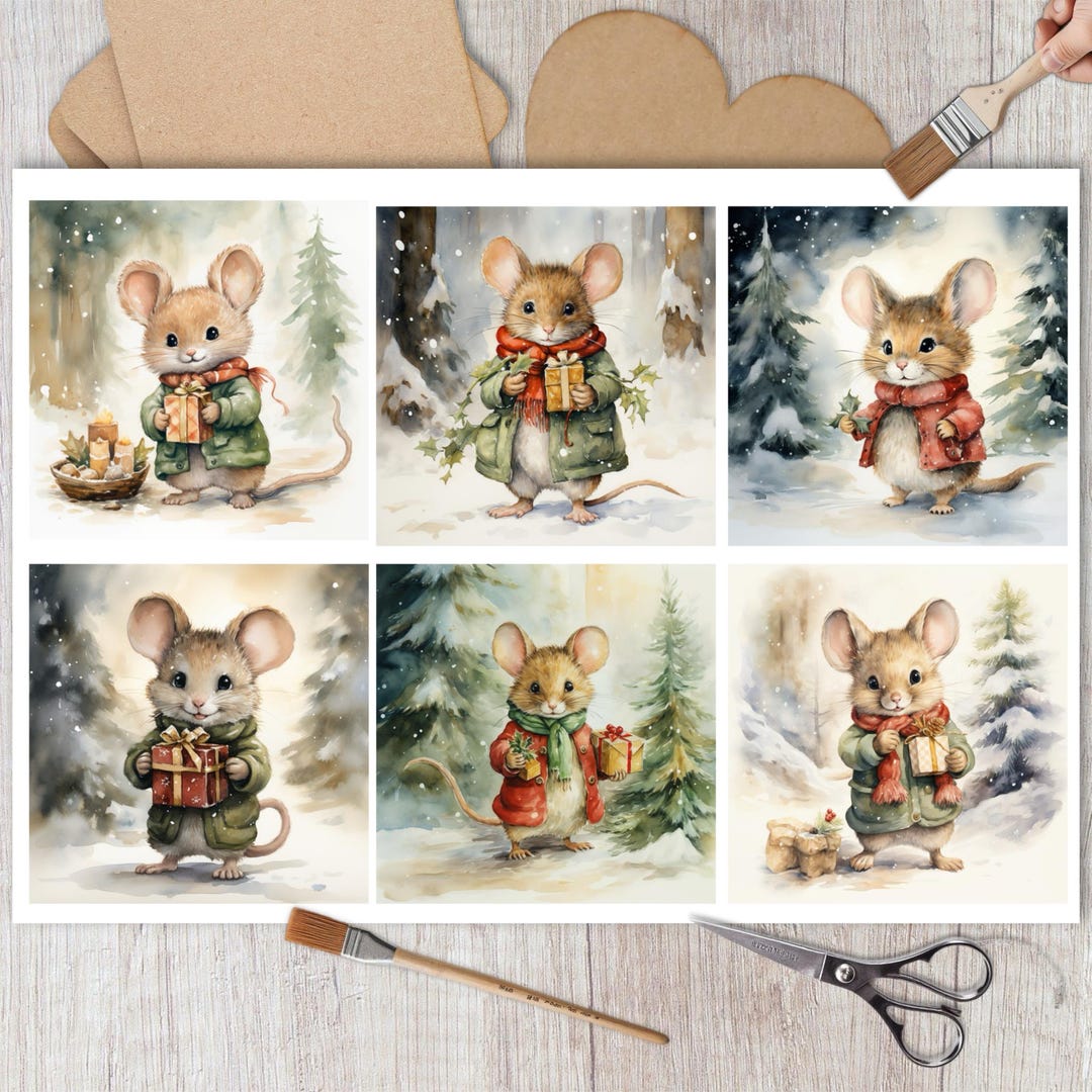 Christmas Mouse Snow Scene Rice Paper: Decoupage, Scrapbook Crafts - Etsy