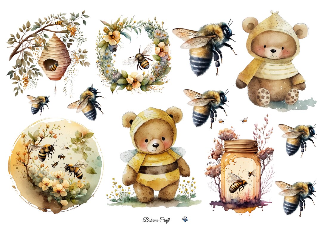 Rice Paper for Decoupage, Honey Bear Bees, Mulberry Tissue ...