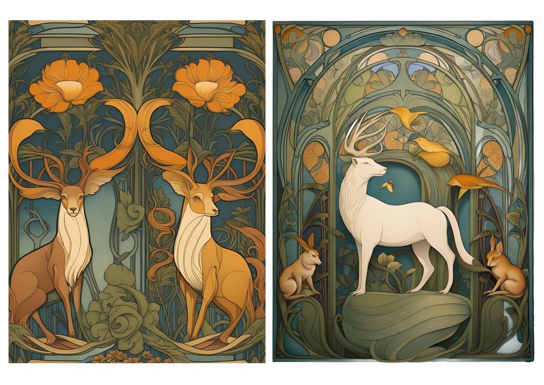 Art Nouveau Stag Rice Paper for Decoupage, Furniture DIY Decor ...