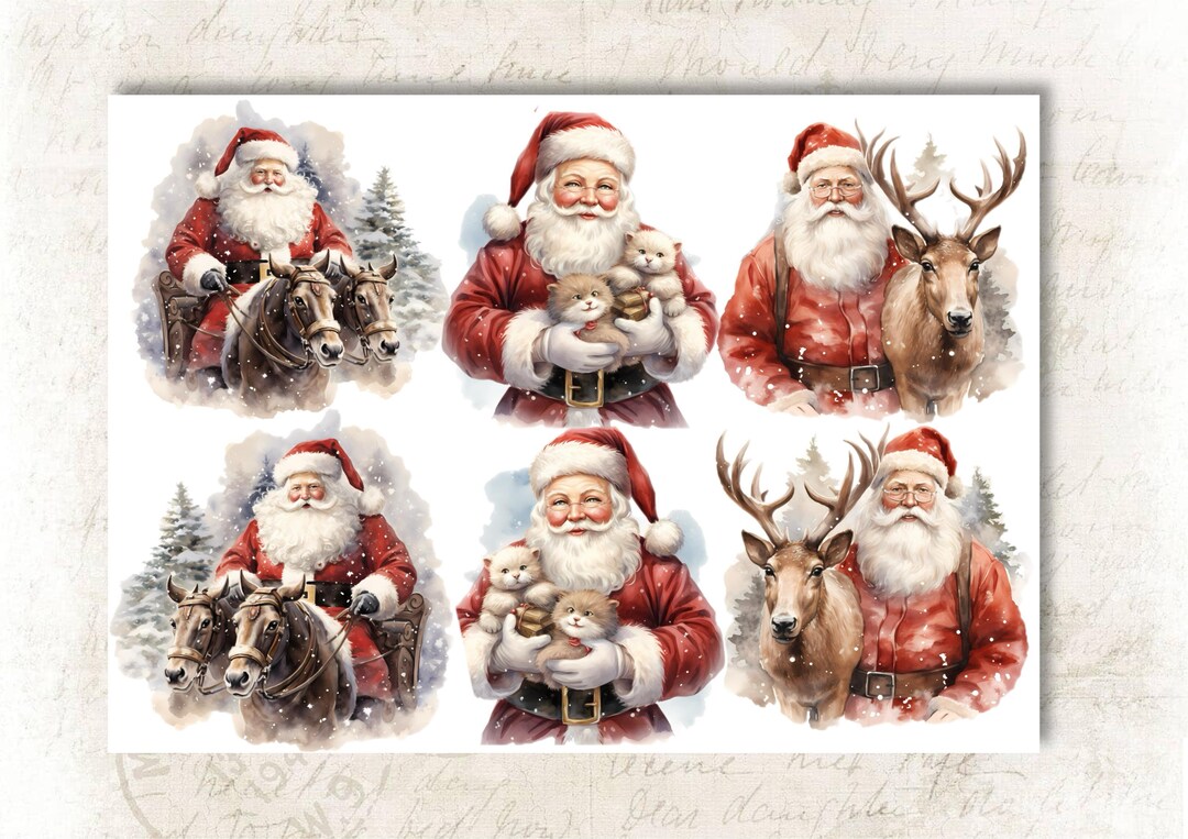 Santa Rice Paper for Decoupage: Christmas Collage (A4 Sheet) - Etsy