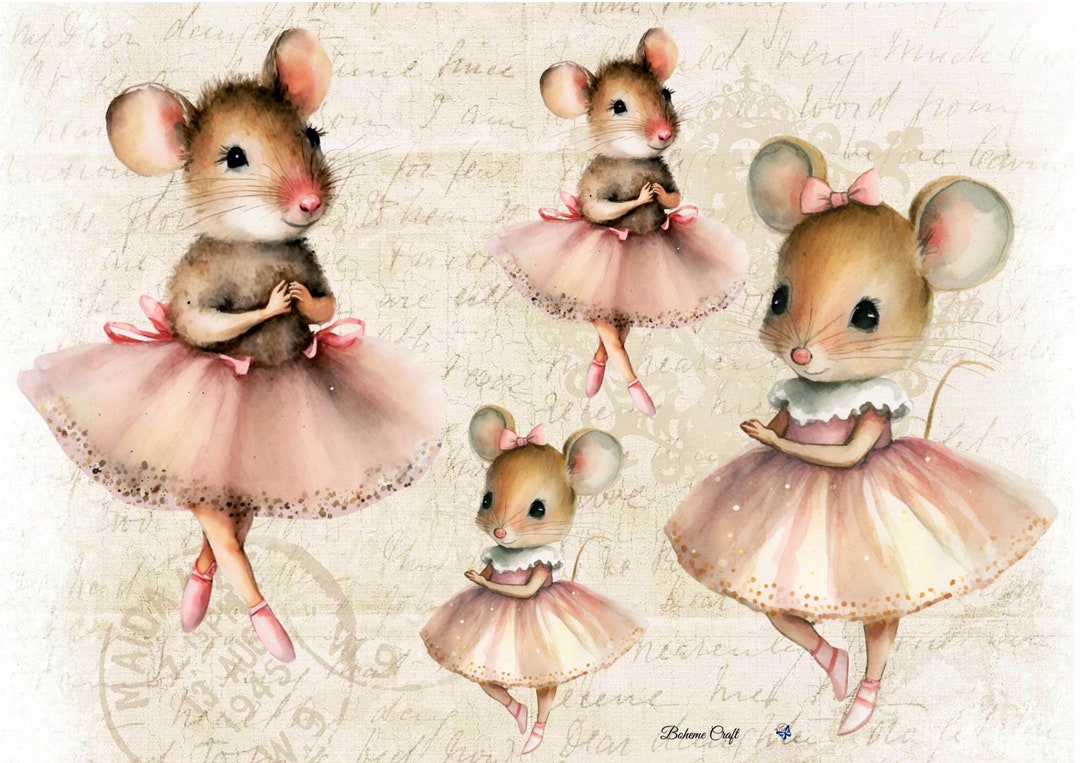 Rice Paper for Decoupage, Ballerina Mice, Mulberry Tissue, Scrapbooking ...