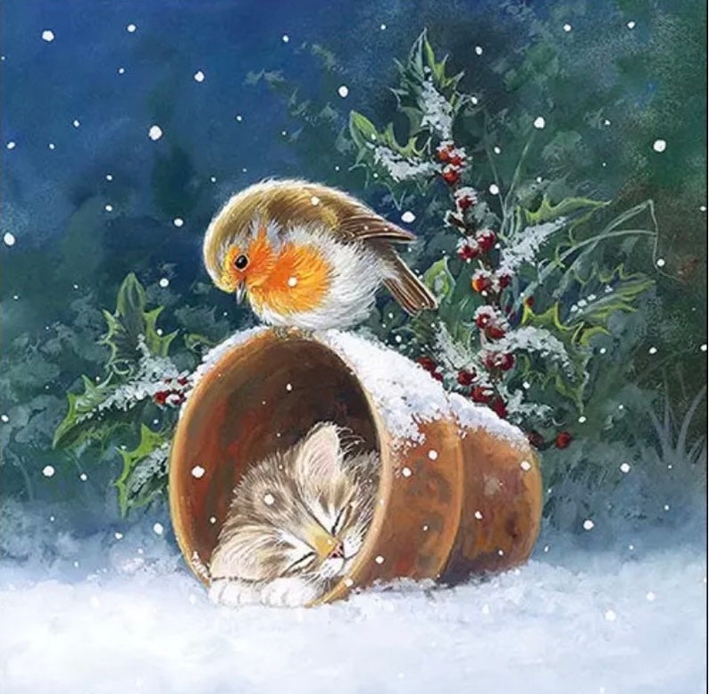 4 Decoupage Paper Napkins Christmas Robin Serviette Card | Etsy