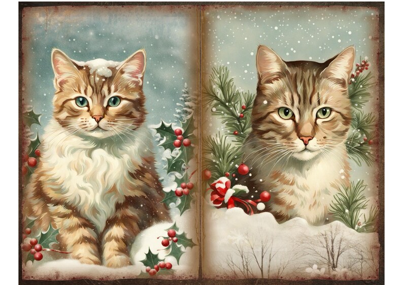 Christmas Cat Rice Paper for Decoupage: Vintage Journal A4/A5 - Etsy