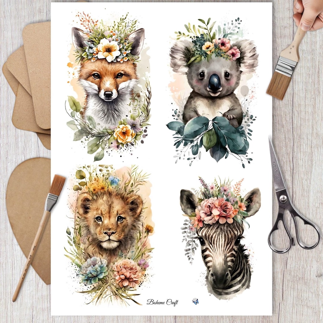 Rice Paper for Decoupage, Wild Animal Collage Sheet, Decorative ...