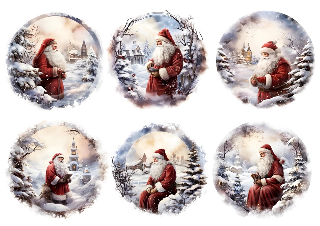 Santa Snow Scene Rice Paper for Decoupage, Christmas Collage ...