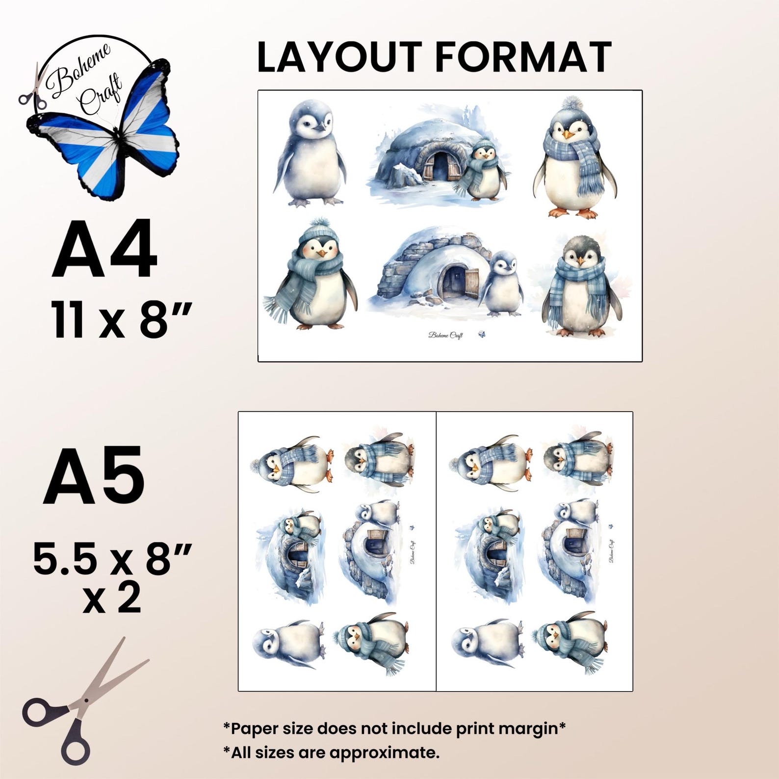 Winter Penguin Snow Scenes Rice Paper for Decoupage (A4 Sheet) - Etsy