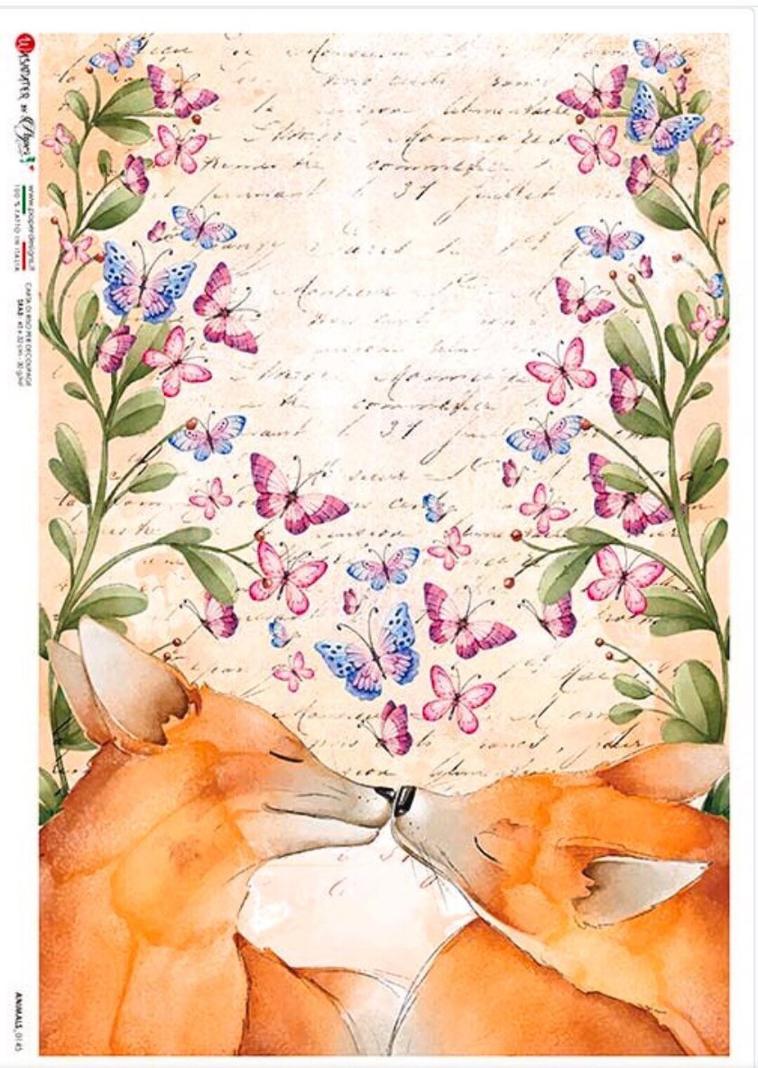 Kissing Foxes Rice Paper A4: Decoupage, Scrapbooking Ephemera - Etsy
