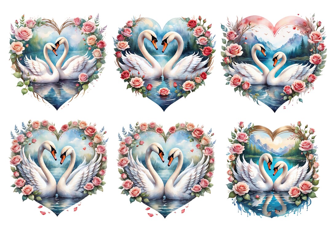 Swan Hearts Rice Paper: Decoupage, Scrapbooking, Card Making - Etsy